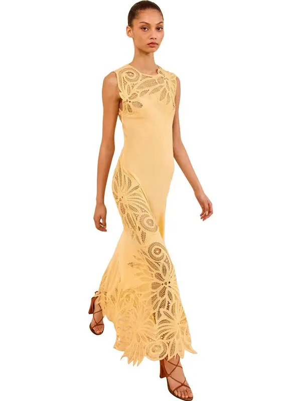 Ulla Johnson Idra Lace Applique Maxi Dress - Dandelion
