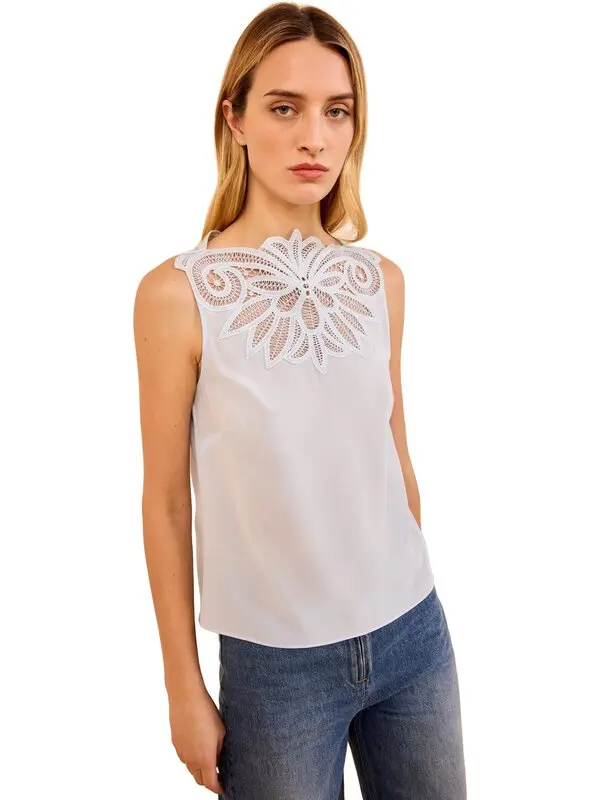 Ulla Johnson Rea Lace Applique Top - Adriatic