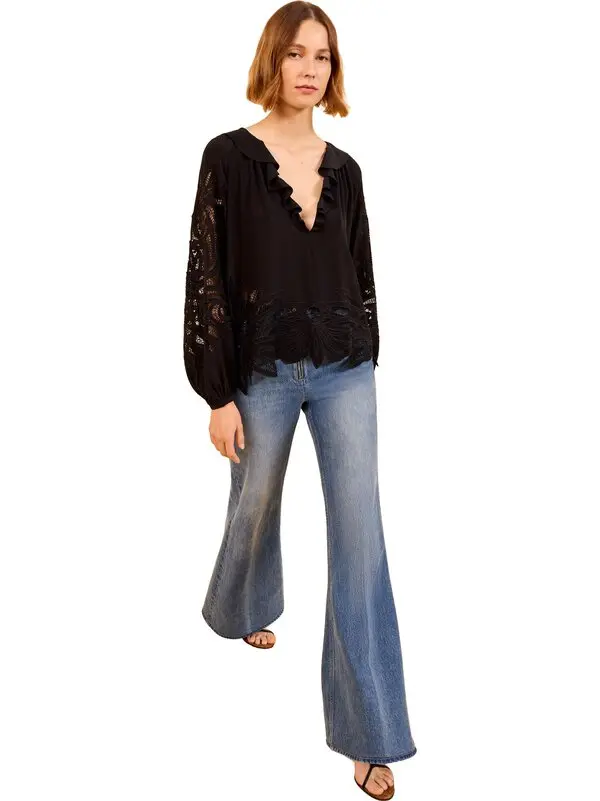 Ulla Johnson Adonis Silk Applique Blouse - Noir