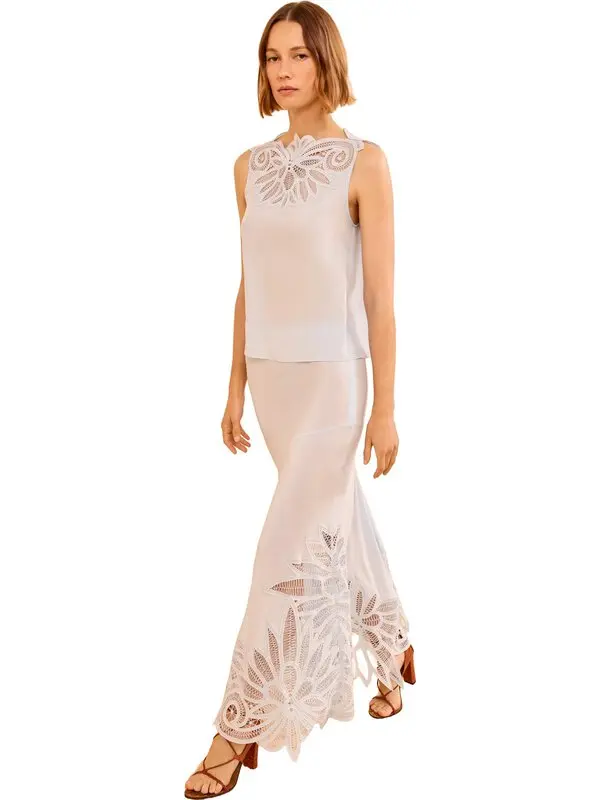 Ulla Johnson Oona Lace Applique Silk Midi Skirt - Adriatic