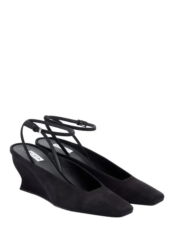 Alaïa Suede Wedge Slingback Pumps - Black