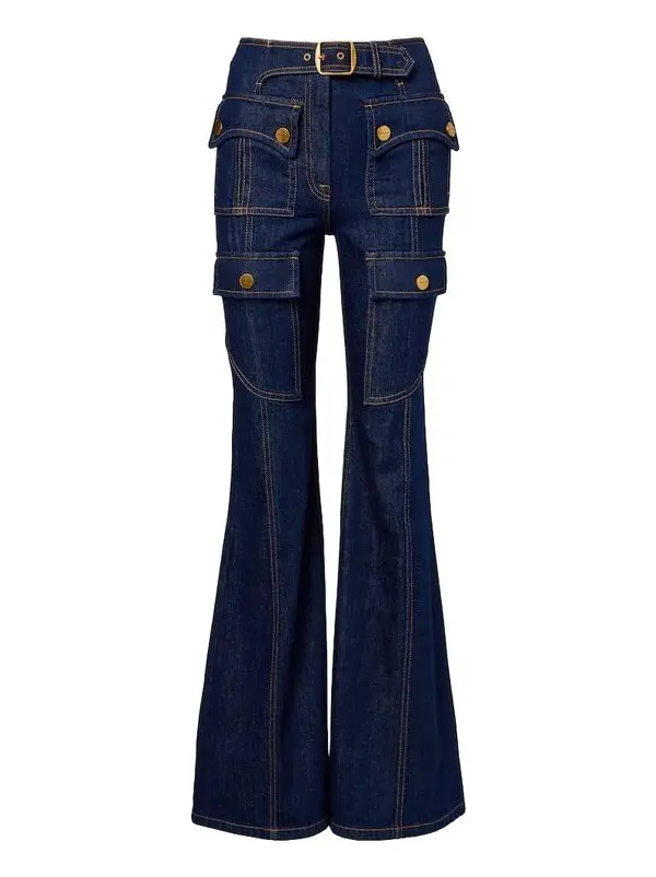 Zimmermann Luna Belted Flared Jeans - Blue