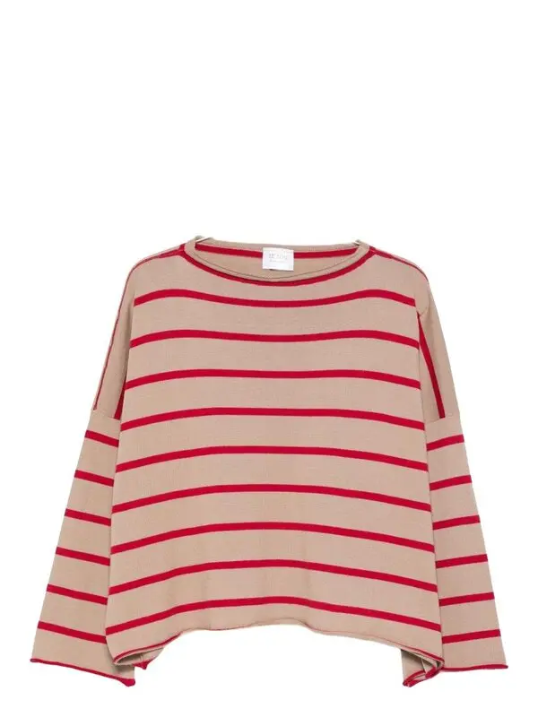 BEYOU Cashmere And Cotton Striped Sweater - Beige
