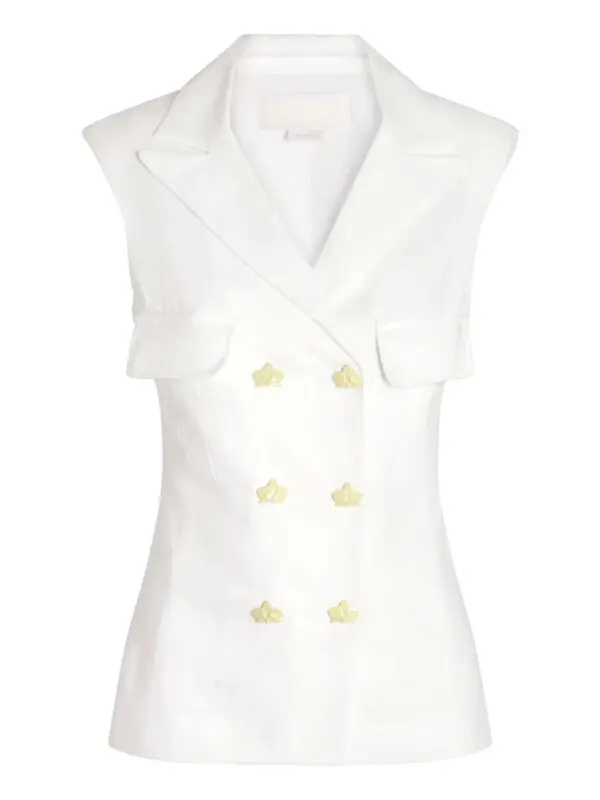 GENNY Linen Double-breasted Waistcoat - White