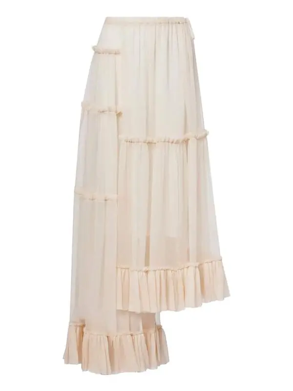 Dries Van Noten Ruffled Asymmetric Silk Maxi Skirt - White