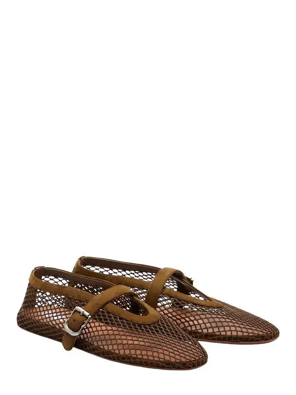 Alaïa Suede-trimmed Fishnet Ballet Flats - Brown
