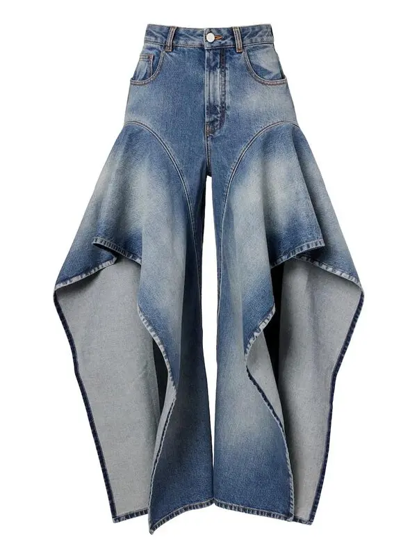 Alaïa Ruffled Wide-leg Jeans - Blue