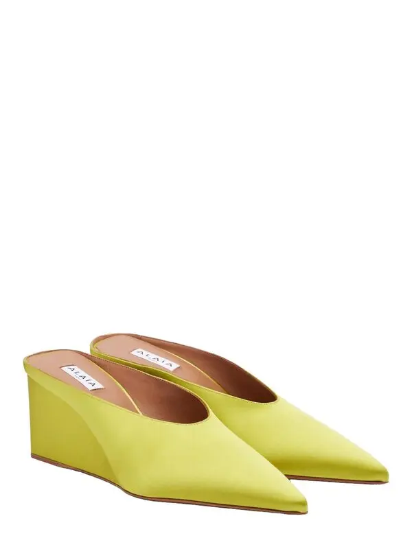 Alaïa Cube Satin Wedge Mules - Green