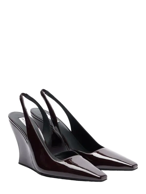 Alaïa Patent Leather Wedge Slingback Pumps - Burgundy