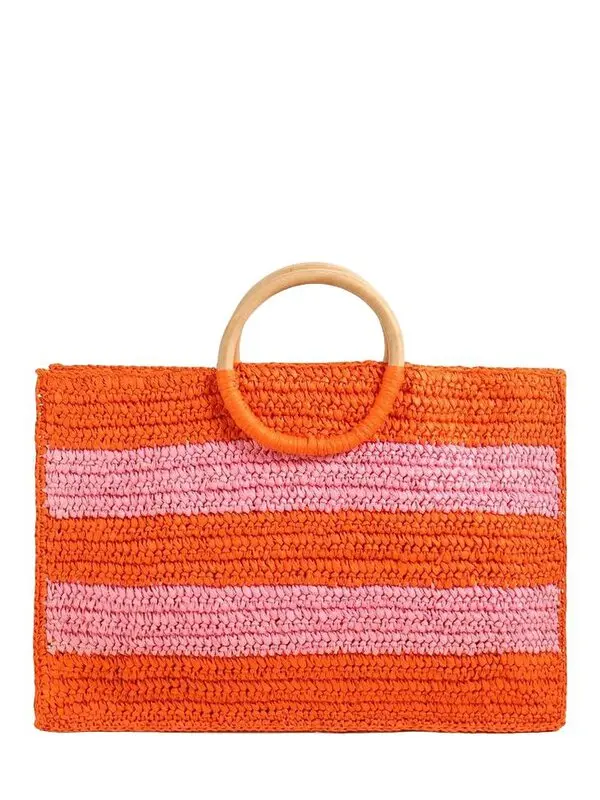 ZSA ZSA ZSU Delhi Raffia Tote Bag 17x11 - Red-pink