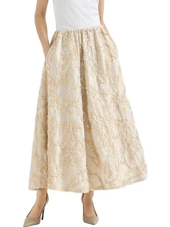 Brunello Cucinelli Embroidered Cotton Poplin Skirt - Sand