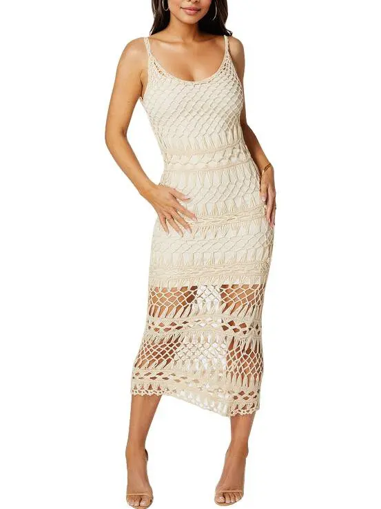 Bebe Geo Crochet Tank Maxi - Sand