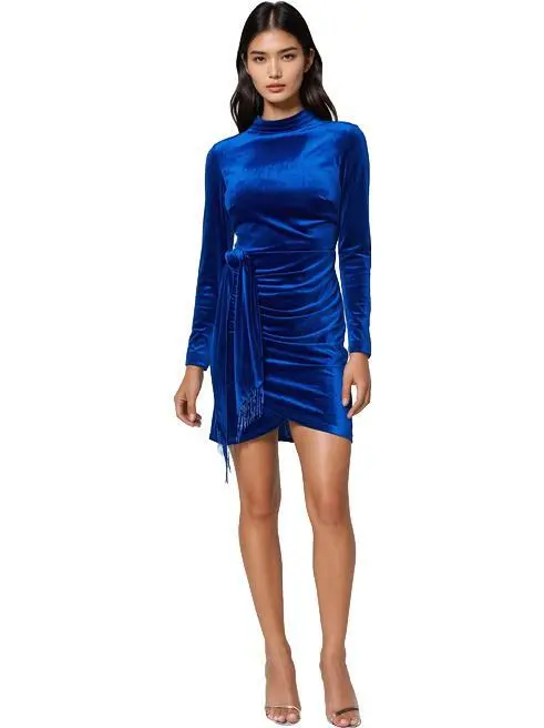 Bebe Beaded Sash Velvet Mini Dress - Sapphire