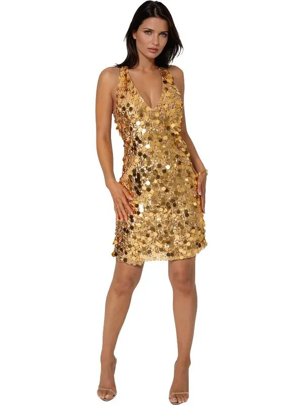 Bebe Medallion Halter Mini Dress - Gold