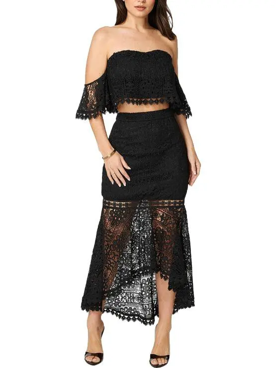 Bebe Two-piece Lace High-low Dress - Black