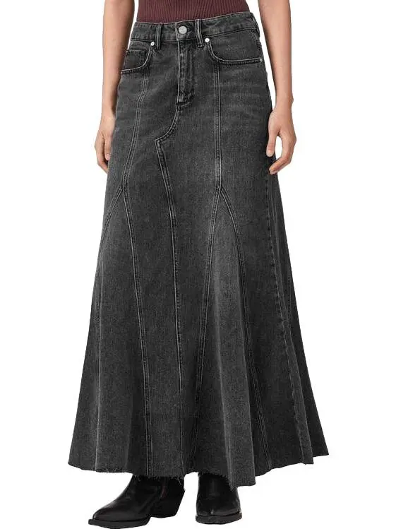 ALLSAINTS Alma Flare Denim Maxi Skirt - Washed Black