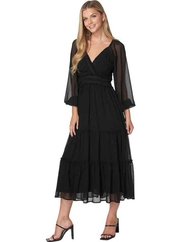 Bebe Lace Up Back Chiffon Midi Dress - Black