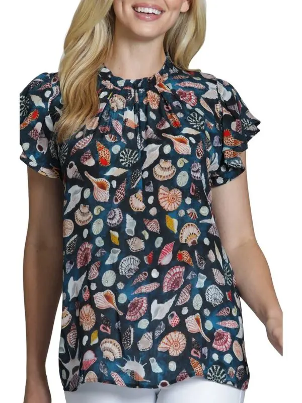 APNY Allover Print Flutter Sleeve Shirt - Indigo Multi