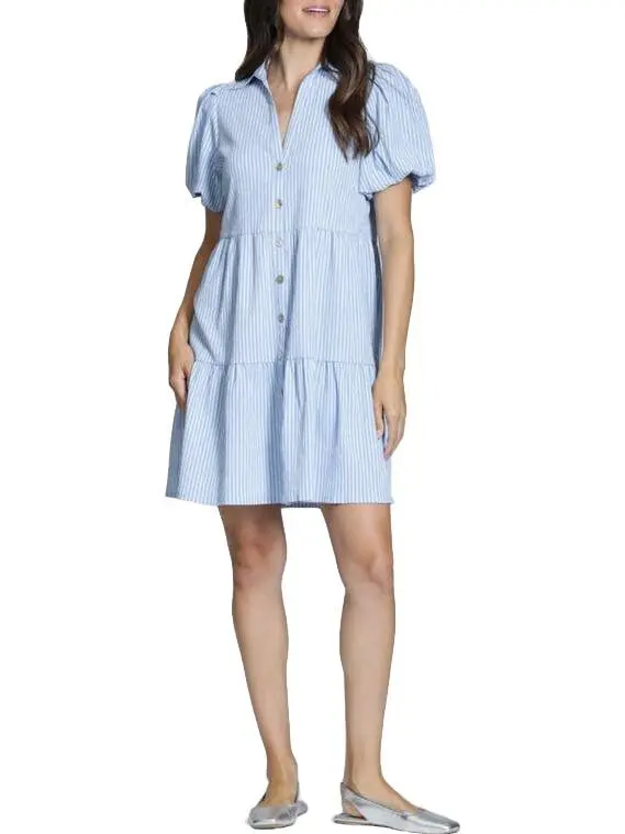 APNY Puff Sleeve Minidress - Bluewhite Stripe