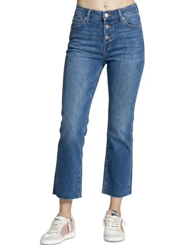 APNY Raw Hem Straight Leg Jeans - Medium Indigo