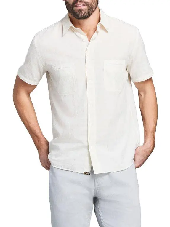 Billy Reid Corded Plaid Donelson Short Sleeve Button-up Shirt - Tinted White Multi
