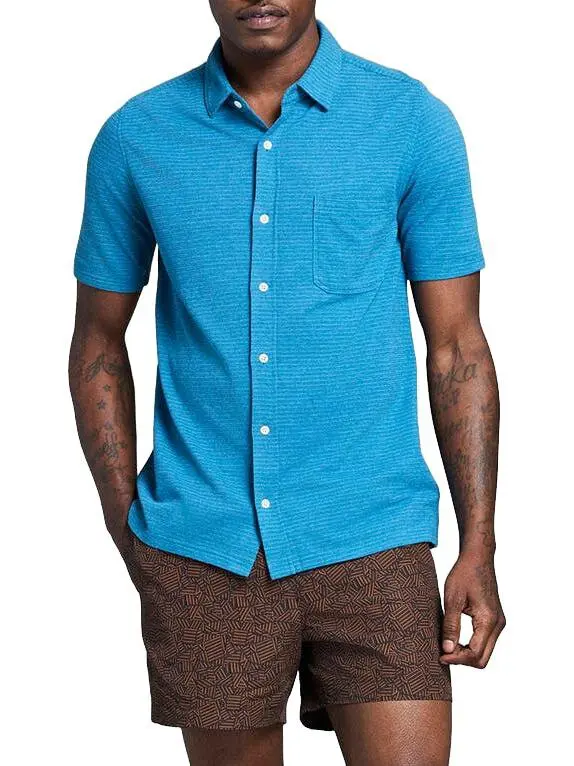 Billy Reid Textured Treme Knit Short Sleeve Button-up Shirt - Blue Sapphire Heather