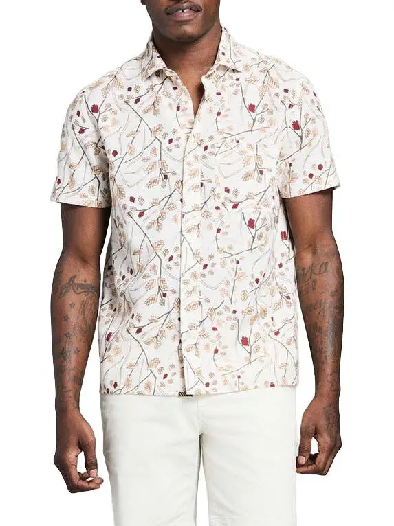 Billy Reid Textural Oat Short Sleeve Button-up Shirt - Tinted White