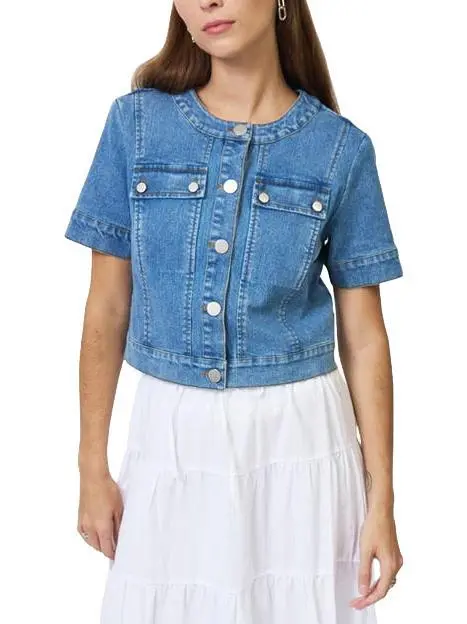 Central Park West Serena Short Sleeve Denim Jacket - Medium Wash