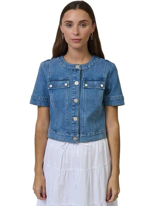 Central Park West Serena Short Sleeve Denim Jacket - Medium Wash