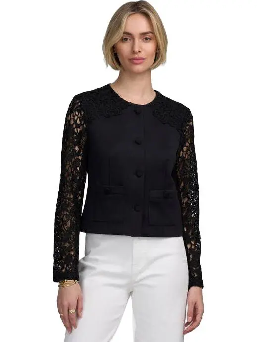 ELLE COLLECTION Lace Satin Jacket - Black