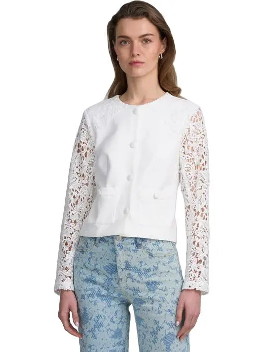ELLE COLLECTION Lace Satin Jacket - White