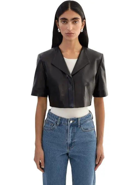 LAMARQUE Aviana Collarless Leather Jacket - Black