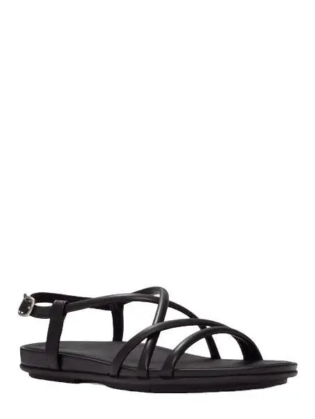 Fitflop Gracie Leather Strappy Flat Sandals - All Black