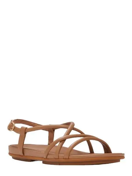 Fitflop Gracie Leather Strappy Flat Sandals - Classic Tan