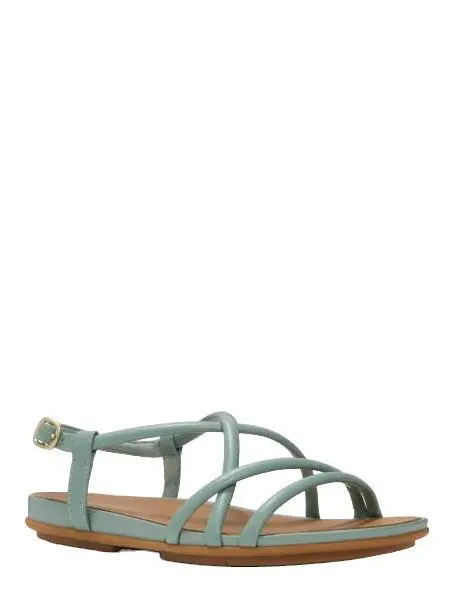 Fitflop Gracie Leather Strappy Flat Sandals - Frosted Sage