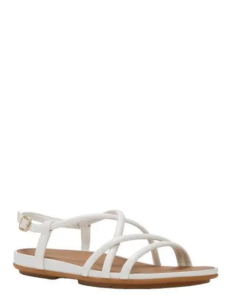 Fitflop Gracie Leather Strappy Flat Sandals - Urban White