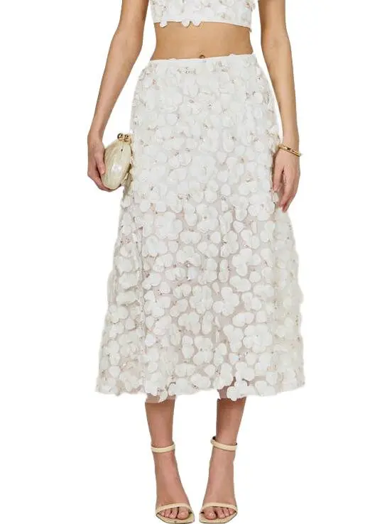 Endless Rose Floral Appliqué Midi Skirt - Off White
