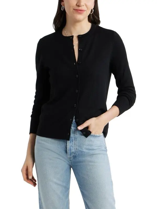 Caslon Merino Wool Blend Cardigan - Black