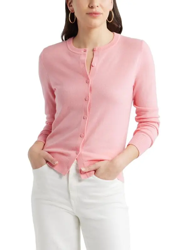 Caslon Merino Wool Blend Cardigan - Pink Dianthus