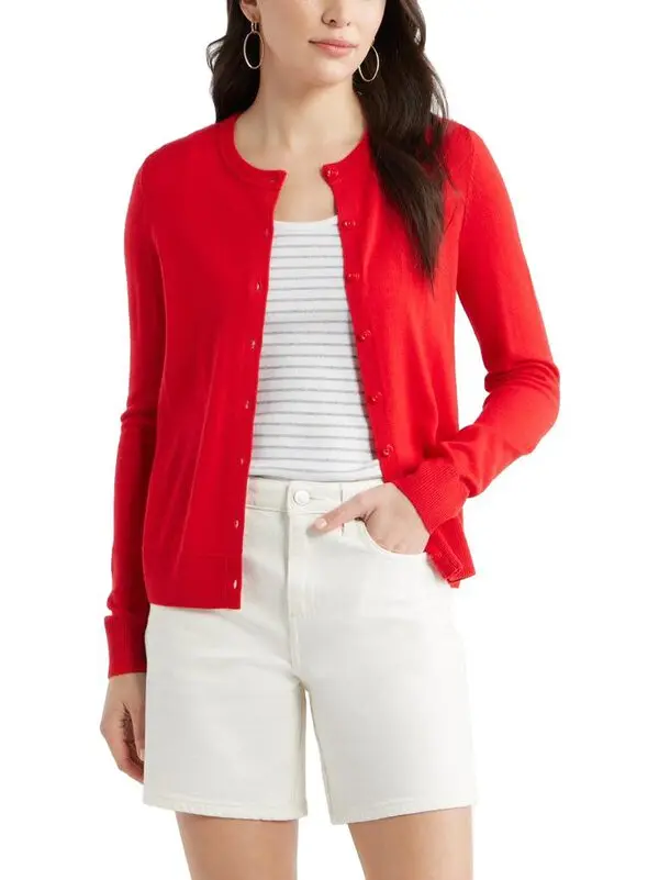 Caslon Merino Wool Blend Cardigan - Red Radish
