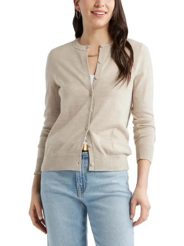 Caslon Merino Wool Blend Cardigan - Tan Doeskin Heather