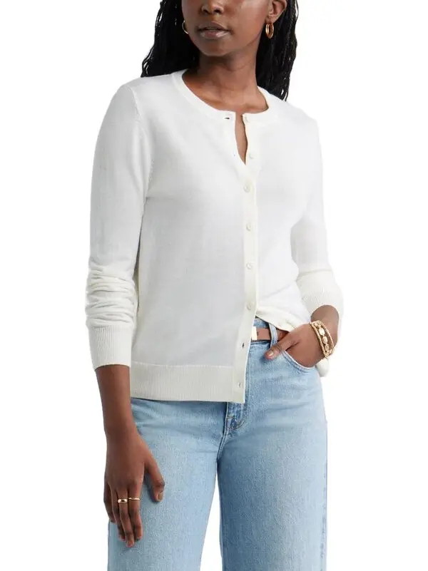 Caslon Merino Wool Blend Cardigan - White