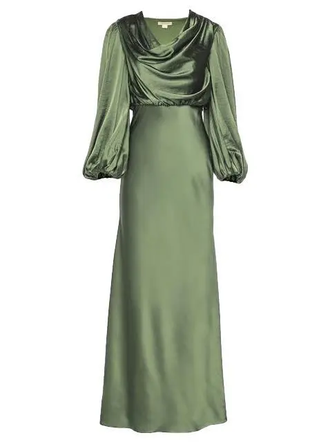 VASILIKI Alia Cowl Neck Gown - Green Lily
