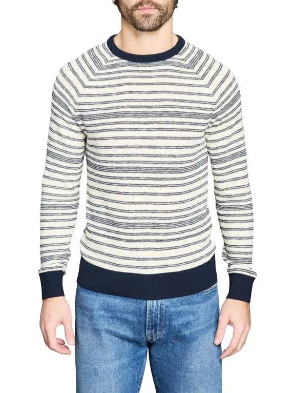 Billy Reid Stripe Crewneck Cotton Sweater - Tinted White/carbon Blue