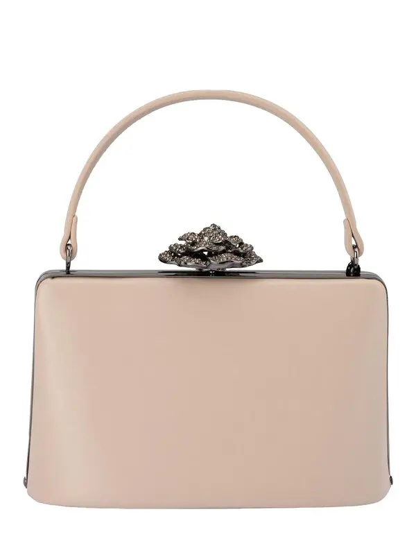 OLGA BERG Embellished Frame Top Handle Bag - Natural