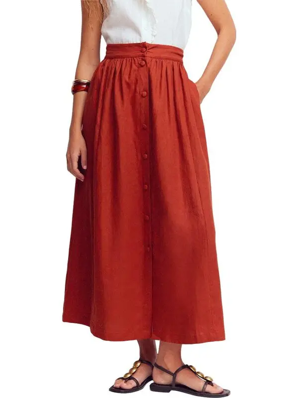 Boden Emma Linen Maxi Skirt - Burnt Henna