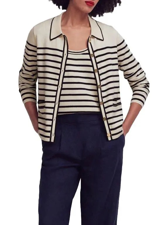 Boden Liz Stripe Collar Cardigan - Ivory/navy