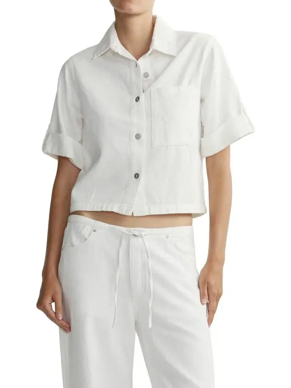 DL1961 Montauk Cuff Sleeve Crop Shirt - White Aura