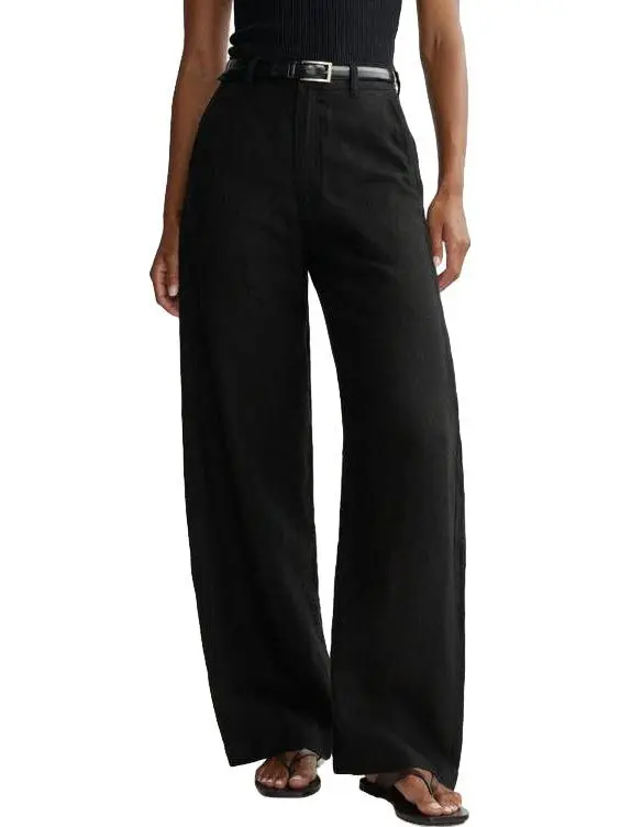 DL1961 Taylor High-waist Linen Barrel Leg Pants - Black Linen