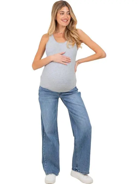 PINKBLUSH Classic Wide Leg Maternity Jeans - Light Blue